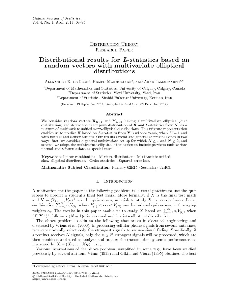 DeLeon Etal ChileJStat2013 | PDF | Matrix (Mathematics) | Statistical ...