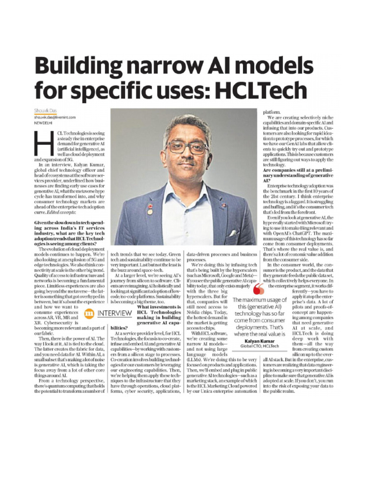 Mint - Building Narrow AI Models For Specific Uses HCLTech - 13.09.2023 ... Mint - Building Narrow AI Models For Specific Uses HCLTech - 13.09.2023 ...