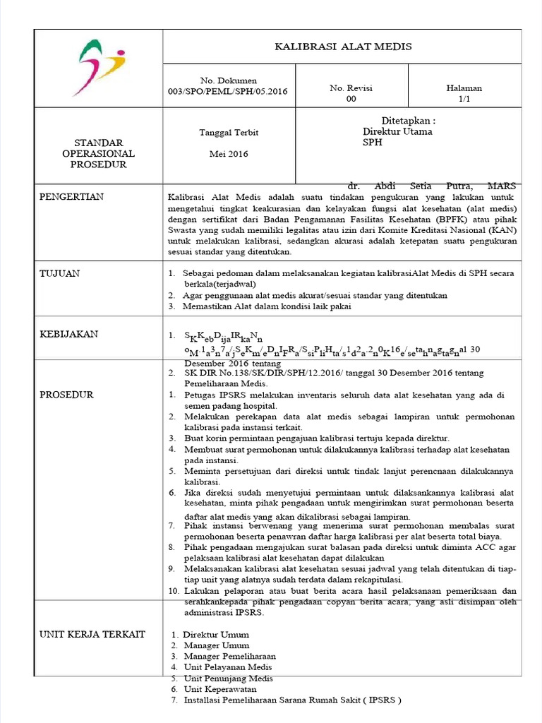 PDF Sop Kalibrasi Alat Medis | PDF