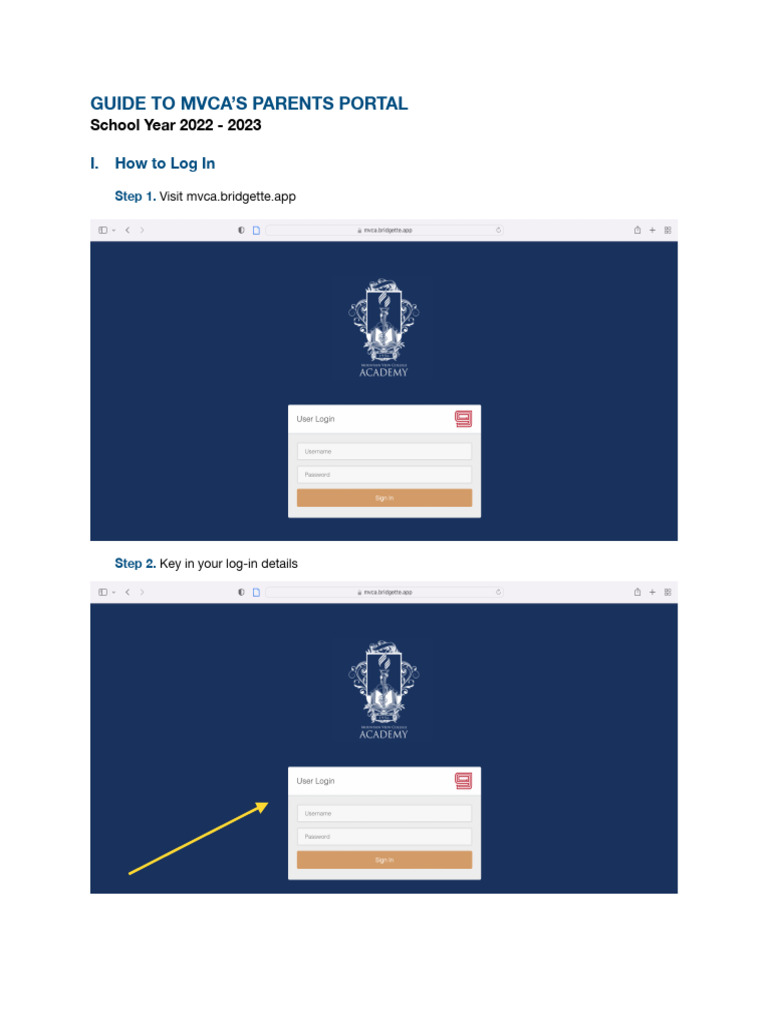 MVCA Parent Portal Guide 2022-2023 | PDF