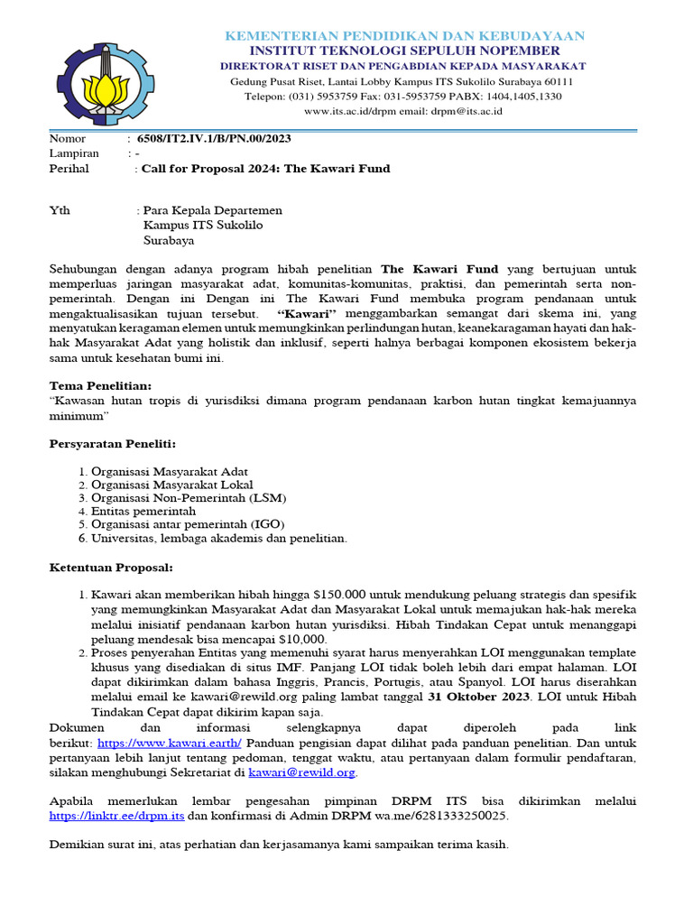 Call For Proposal 2024 - The Kawari Fund | PDF