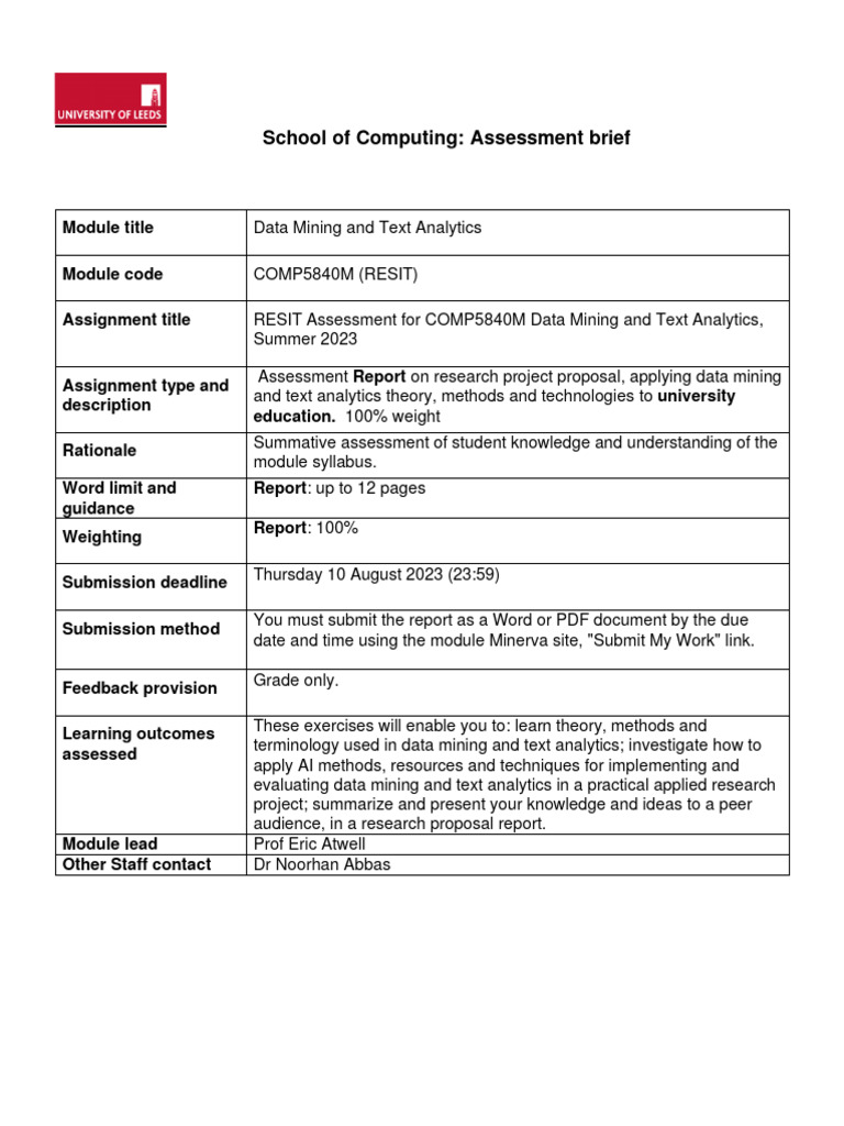 COMP5840 Assessment Brief 2023 RESIT | PDF