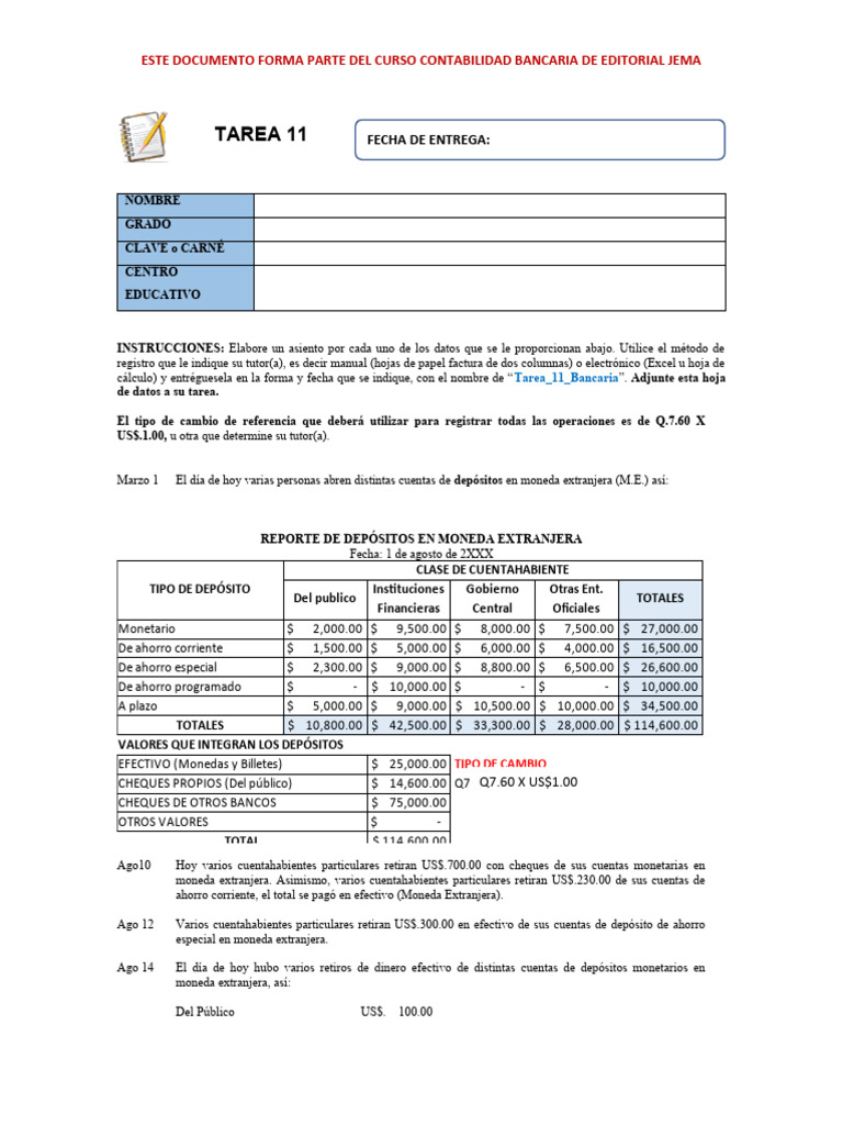 Tarea - 11 - Libro Conta Bancaria | PDF | Moneda | Efectivo