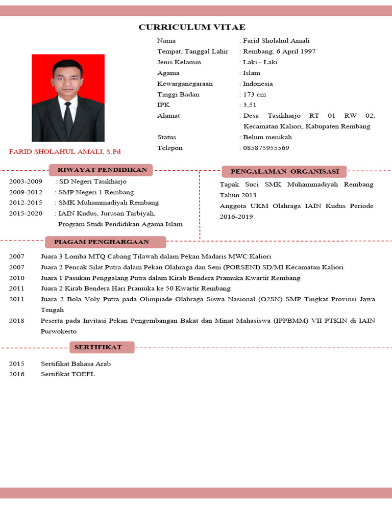CV Farid Sholahul Amali | PDF