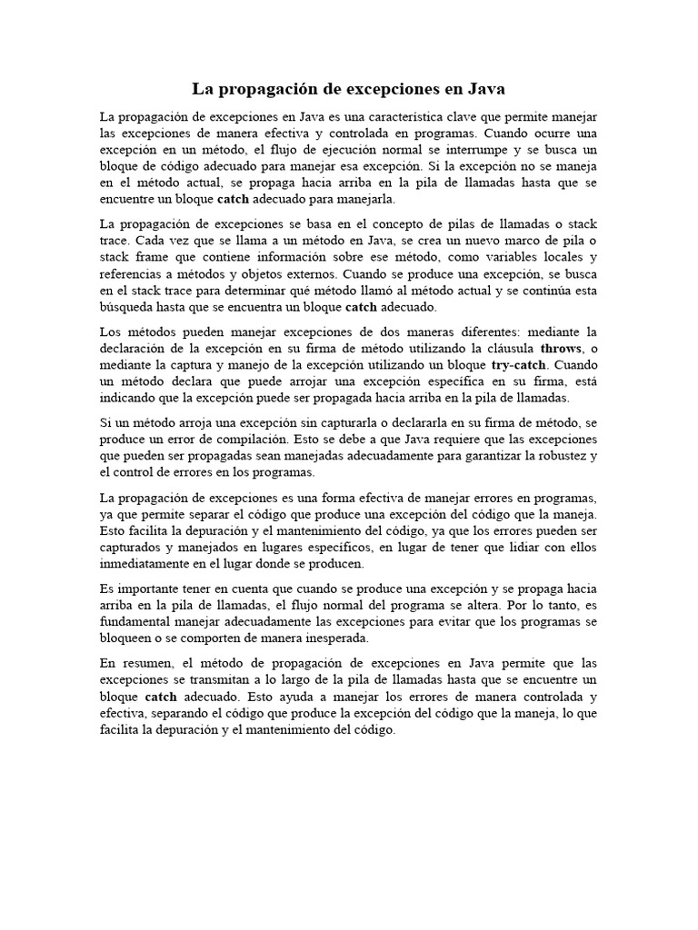 La Propagación de Excepciones en Java | PDF