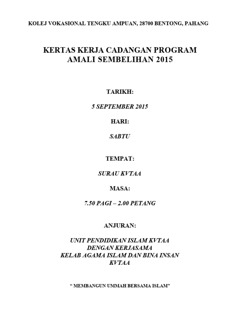 Contoh Kertas Kerja Cadangan Program Ama | PDF