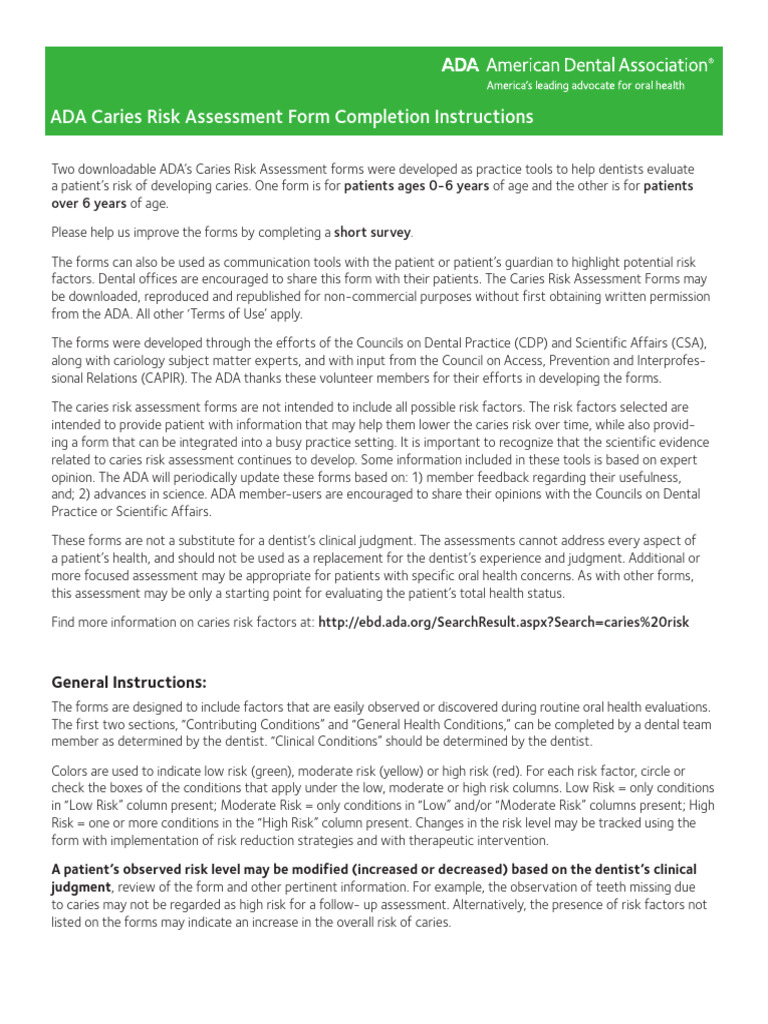 Caries Risk Assessment Form Ada Pdf