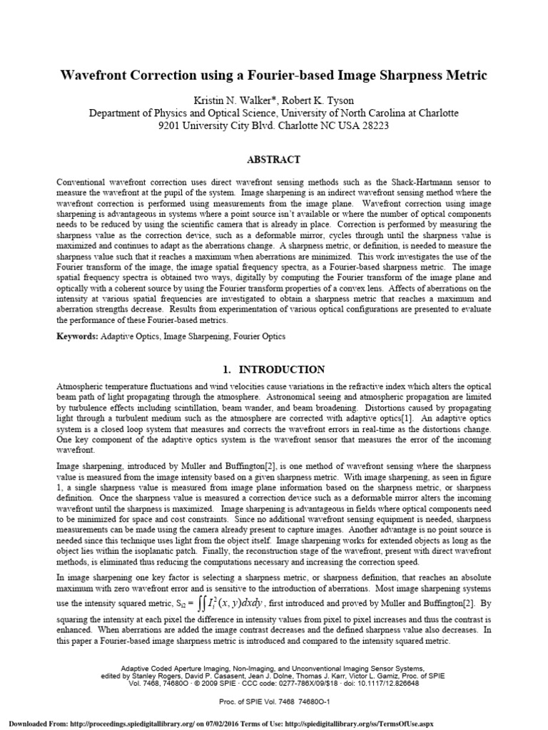 Wavefront Correction Using A Fourier-Based Image Sharpness Metric | PDF