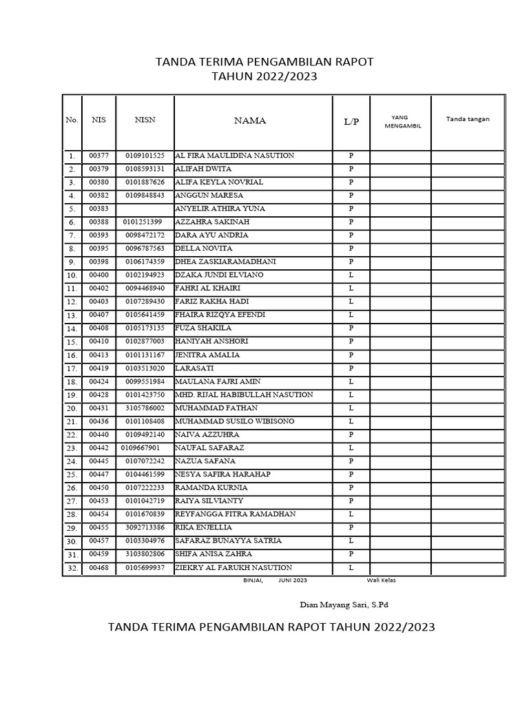 Pengambilan Rapot 2023-2024 | PDF