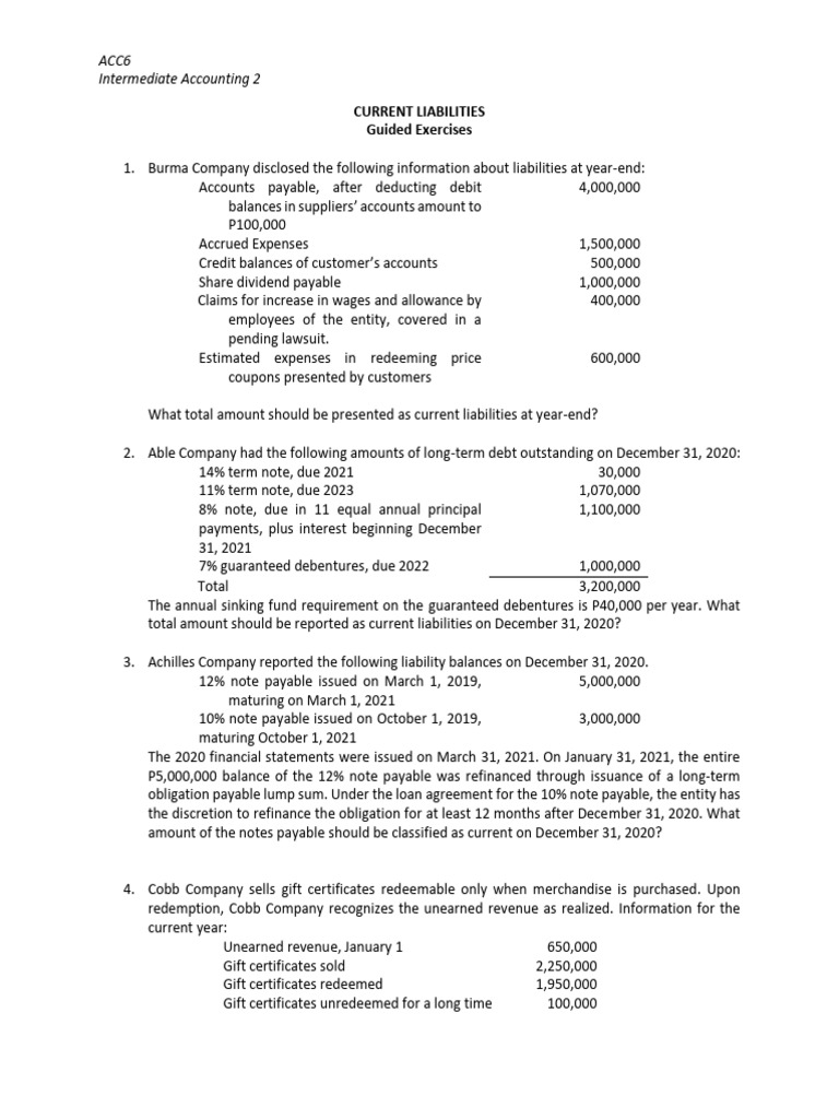 Guided Exercises 1 Current Liabilities | PDF | Taxes | Current Liability