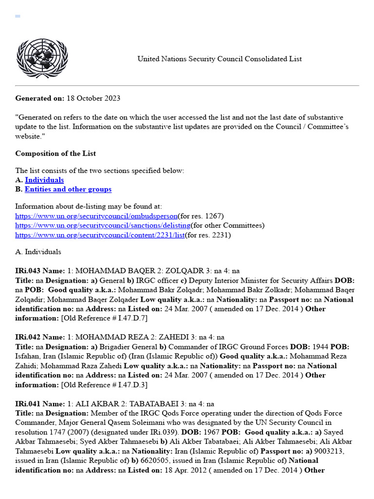 Sanction List 18-10-2023 | PDF | Afghanistan | Taliban