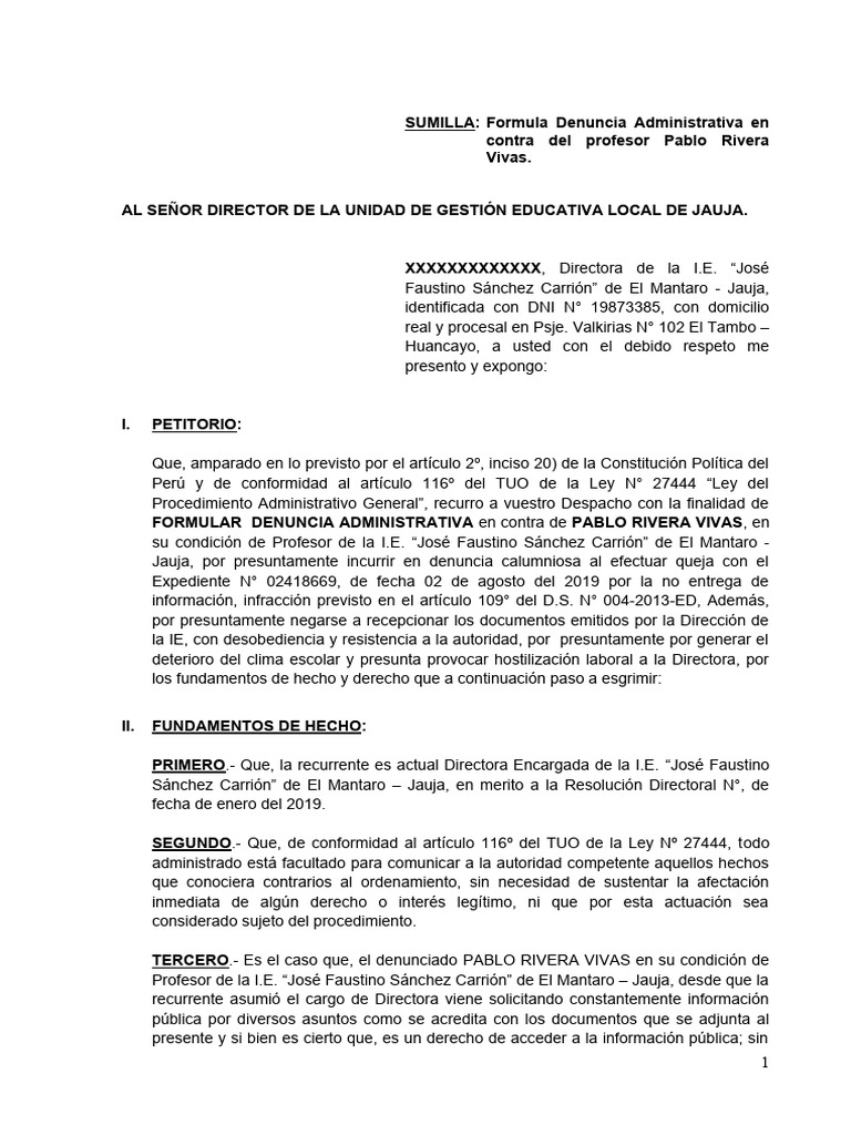 Denuncia Por Denuncia Calumniosa y Hostilizacion Vilma Galvan | PDF Denuncia Por Denuncia Calumniosa y Hostilizacion Vilma Galvan | PDF