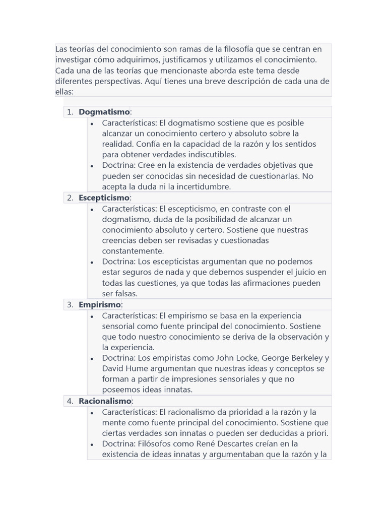 Las teorías del conocimiento. | PDF | Conocimiento | Empirismo