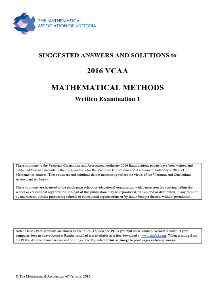 VCAA Exam 1 Solutions | PDF | Mathematical Analysis