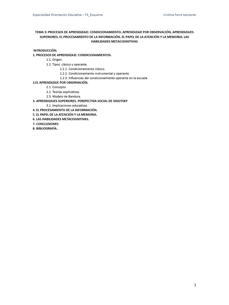 Tema 3 Esquema Pdf Aprendizaje Atención