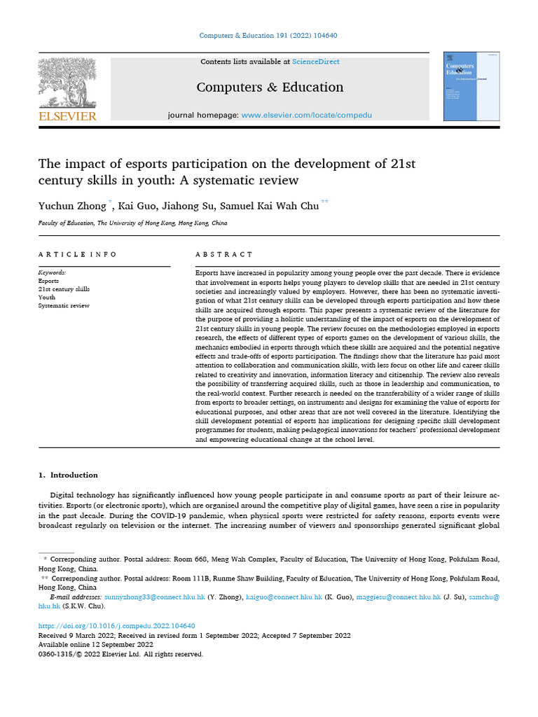 The Impact of Esports Participation On The Development of 21st Century ...