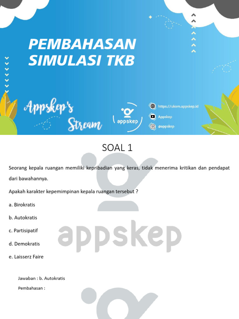 Pembahasan Soal Simulasi TKB Cpns Perawat Ahli (Yaumil) Batch 23 | PDF
