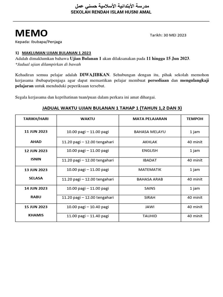 Memo Ujian Bulanan 1 2023 | PDF