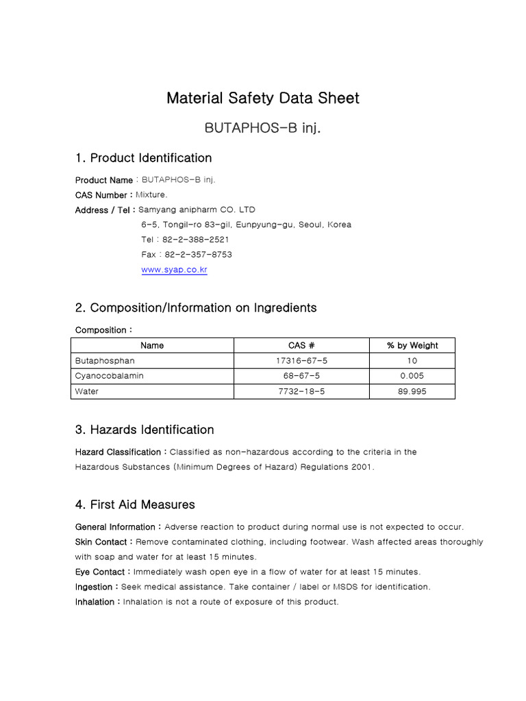 Msds-Butaphos B | PDF
