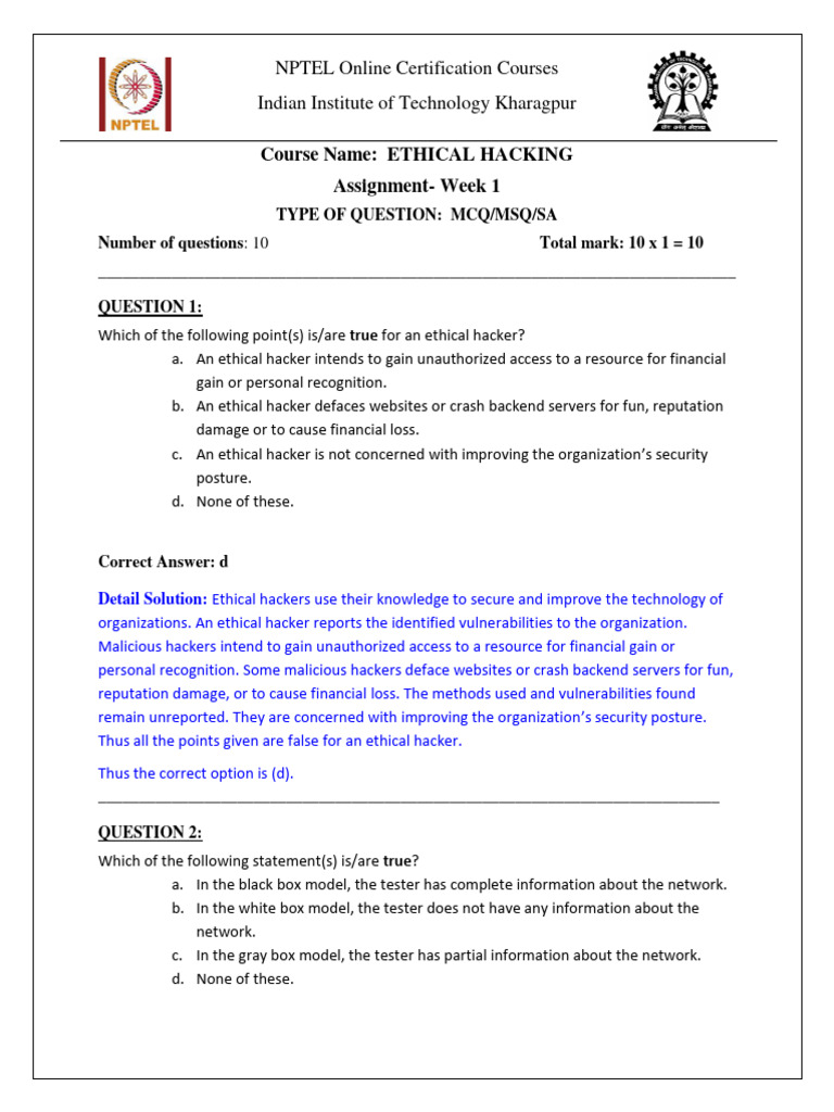 Week 1 Solution | PDF