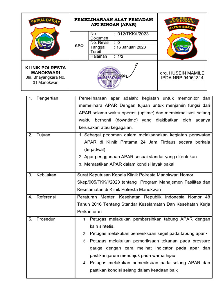 1.3.7 Spo Pemeliharaan Alat Pemadam API Ringan (Apar) | PDF