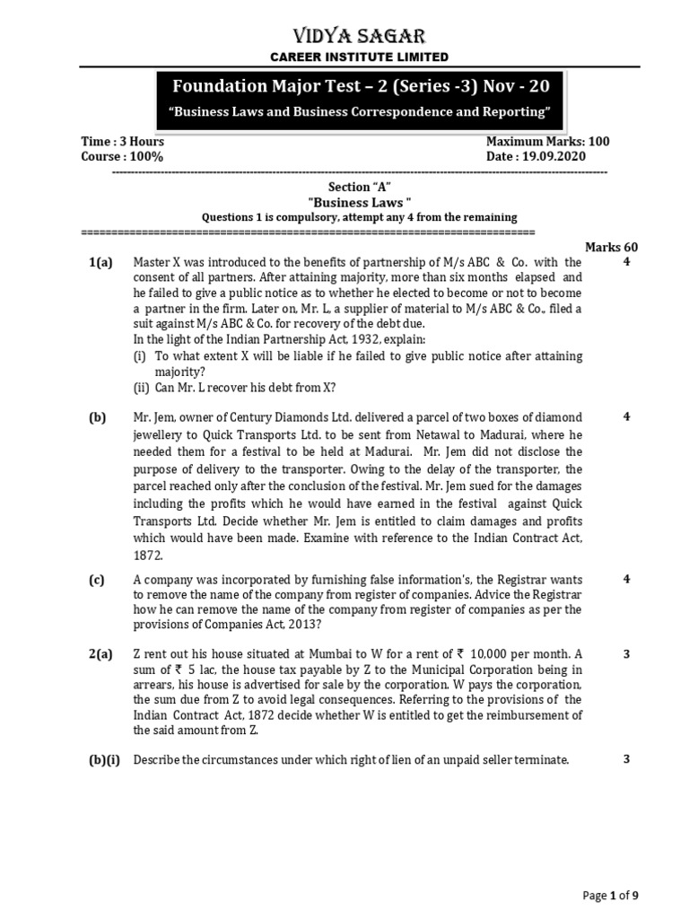 Business Laws & Correspondence Exam Guide | PDF | Taxes