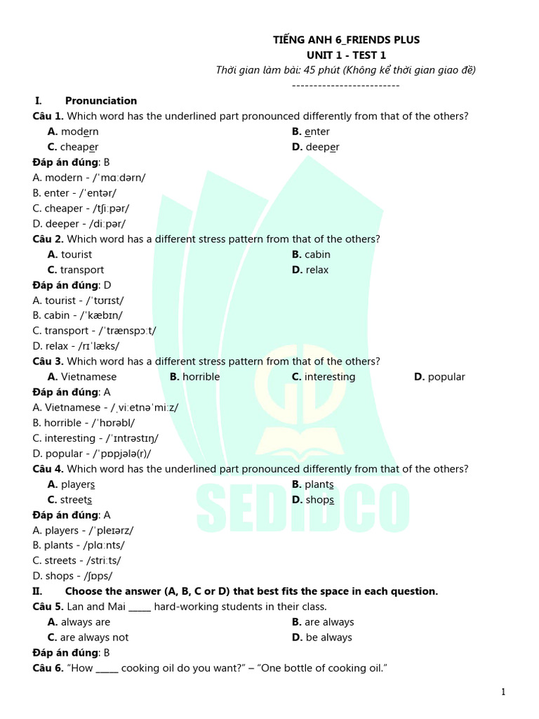 Unit 1 Test for Friends Plus 6 | PDF