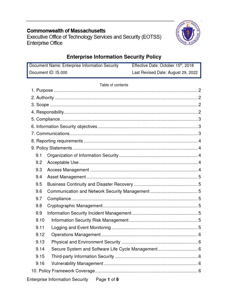 IS.000 Enterprise Information Security Policy | PDF | Information Security | Computer Security