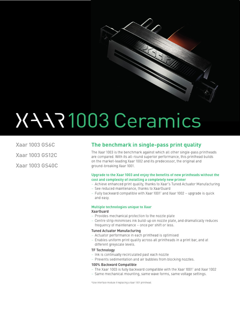 Xa 046764 Pu 5 Xaar 1003 Ceramics Product Datasheet English | PDF