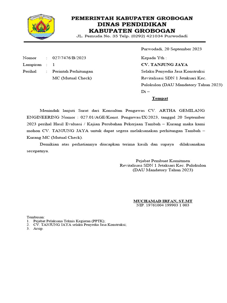 Perintah Perhitungan MC CV, TANJUNG JAYA | PDF