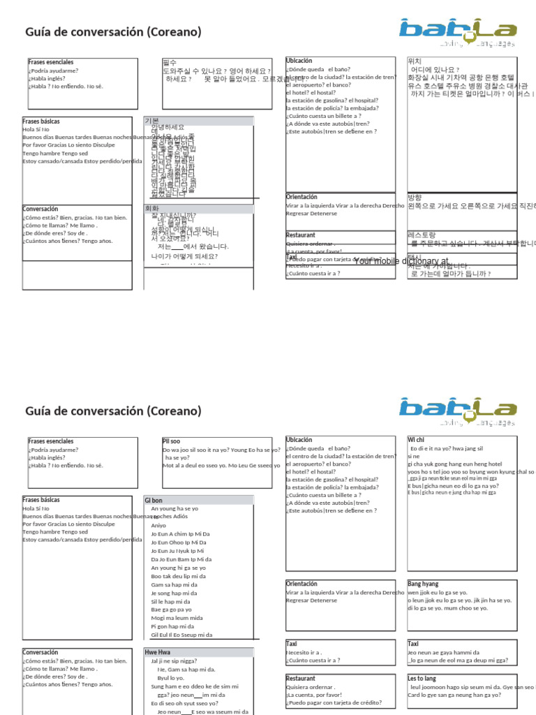 Guia Conversacion Coreano | PDF