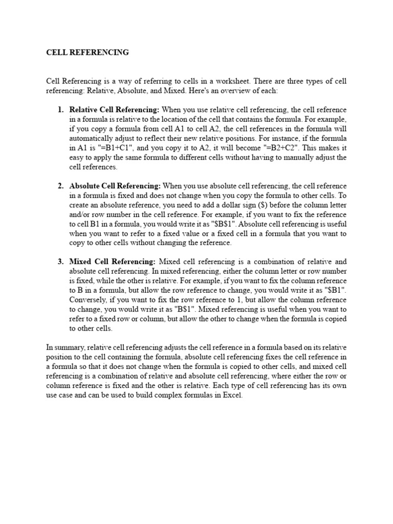 Cell Referencing Pdf Formula Mathematics 