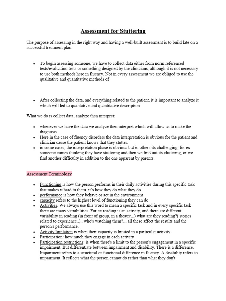 Assessment For Stuttering | PDF