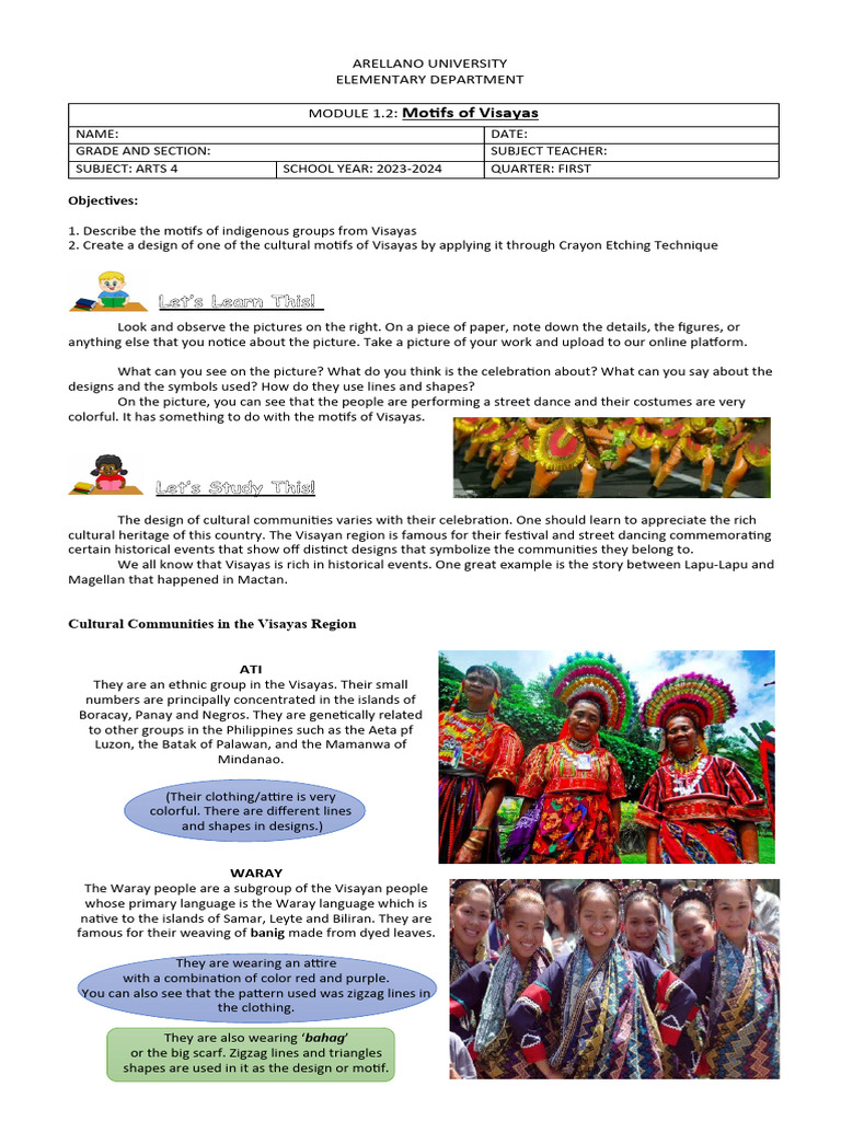 Arts 4 DLP Lesson 2-Motifs of Visayas | PDF