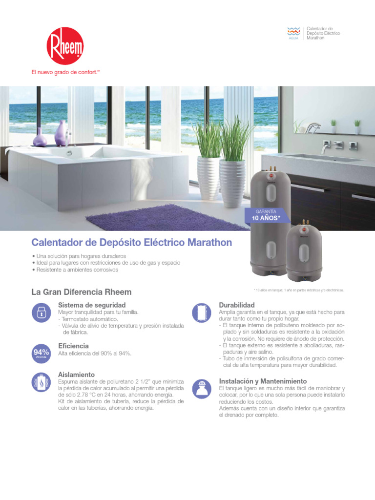 Ficha Calentador de Depo Usito Ele Uctrico Marathon | PDF | Materiales ...