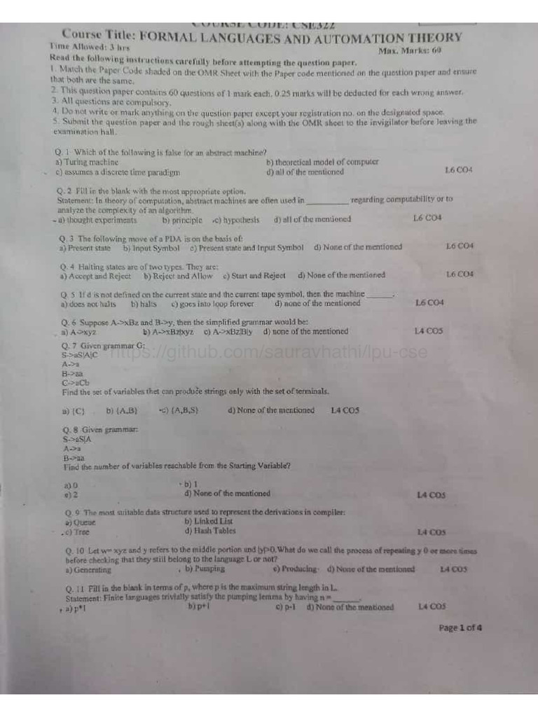 CSE322 SET - B ETE MCQs | PDF | Computer Programming | Syntax