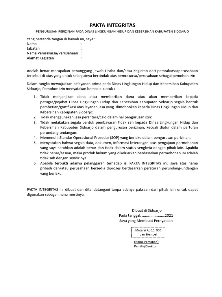 Contoh Pakta Integritas | PDF