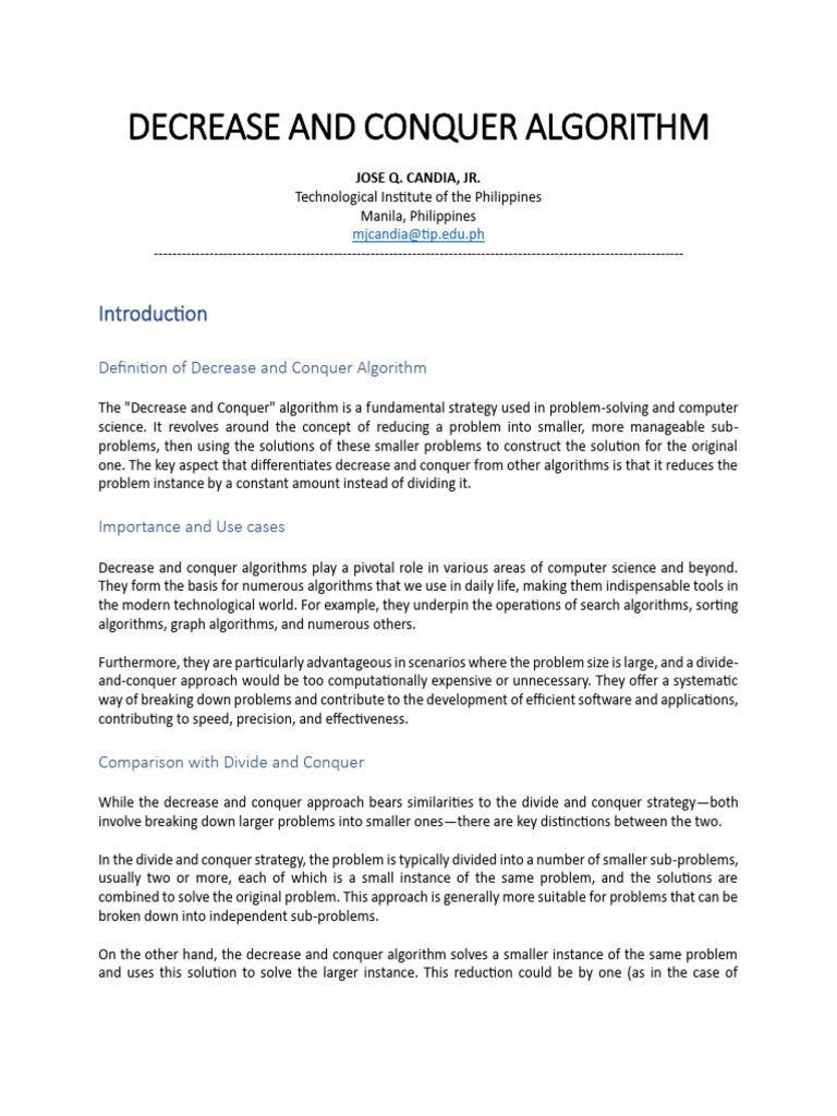 Decrease and Conquer Report | PDF