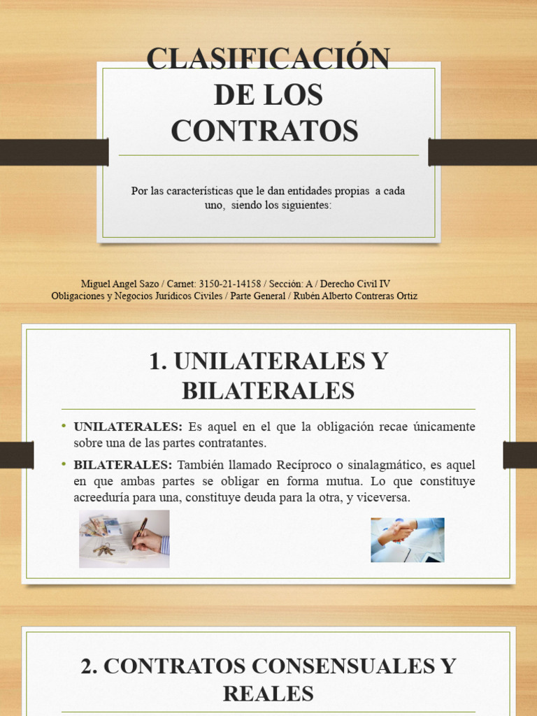 Clasificacion De Los Contratos Gambaranejemplos De Contratos