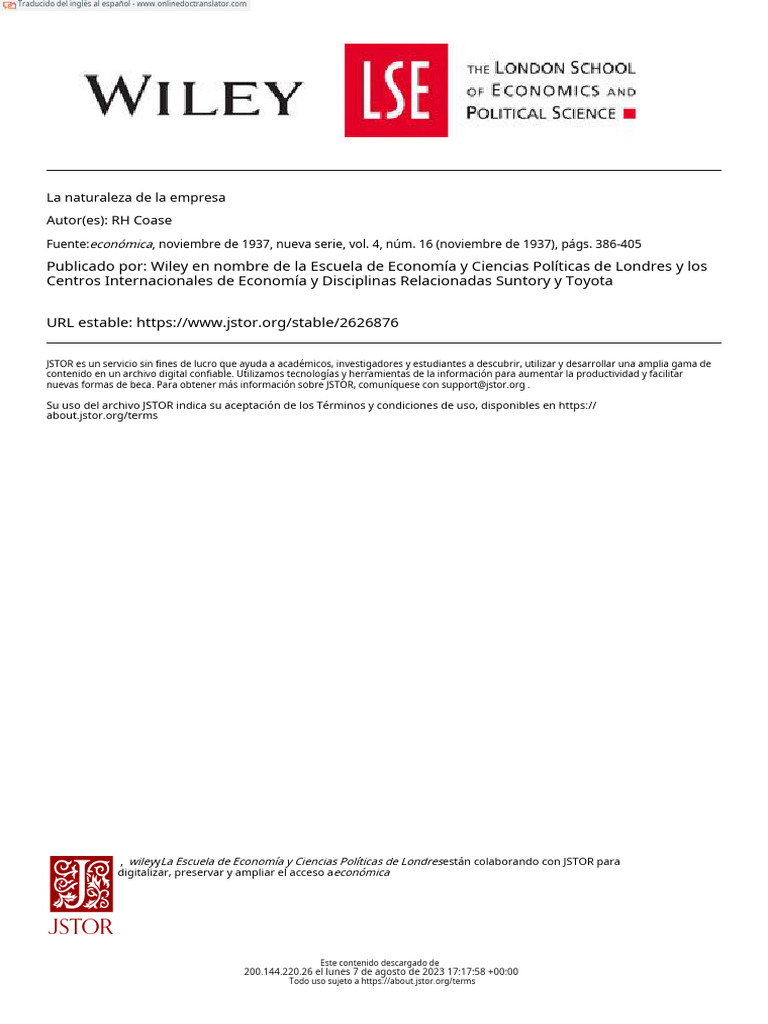 The Nature of The Firm - Ronald Coase - En.es | PDF | Hogar, jardinería ...