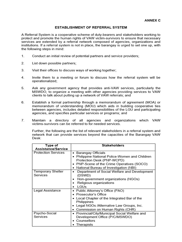 4 ANNEX C Establishment of Referral System | Download Free PDF | Non ...