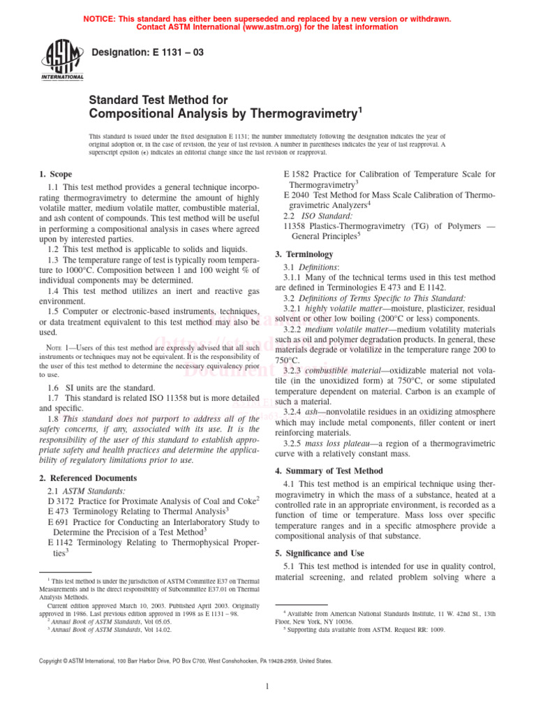 Astm E1131 03 | PDF | Gases | Temperature