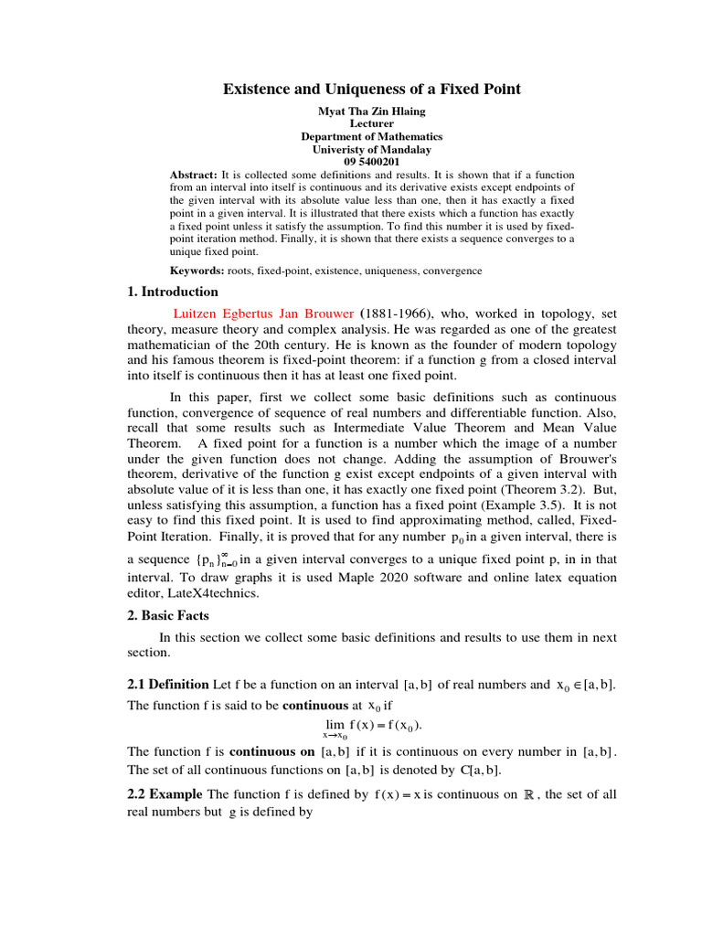 Existence and Uniqueness of Fixed-Point | PDF | Function (Mathematics) | Continuous Function