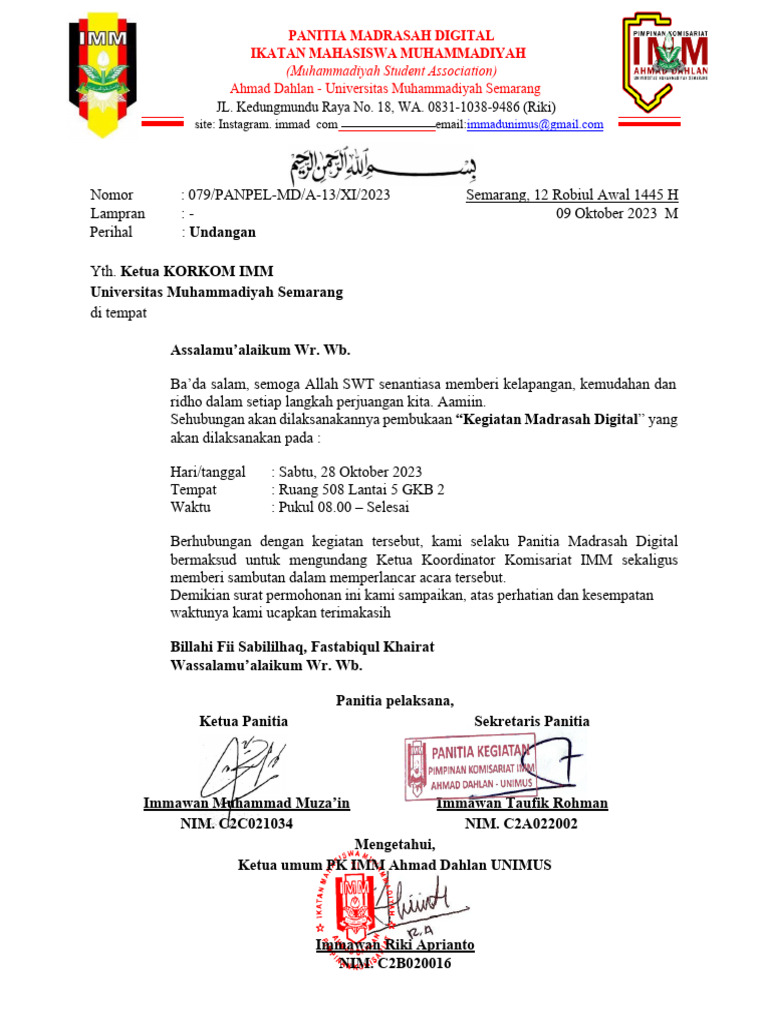 079 - Surat Undangan Korkom IMM | PDF