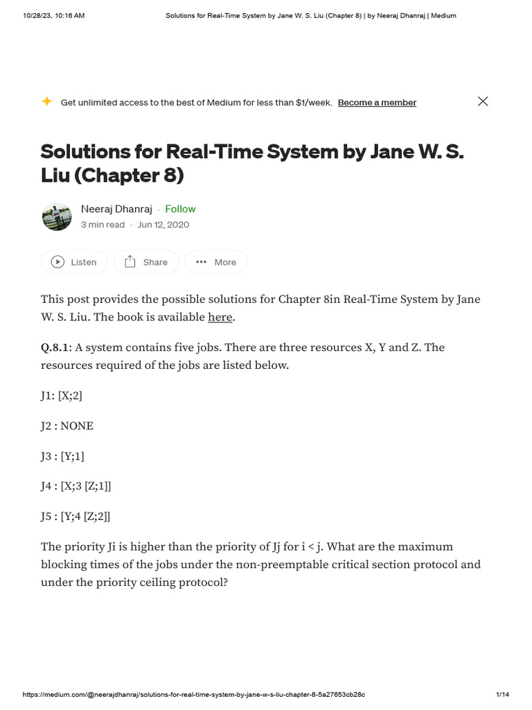 Solutions For Real-Time System by Jane W. S. Liu (Chapter 8) | PDF