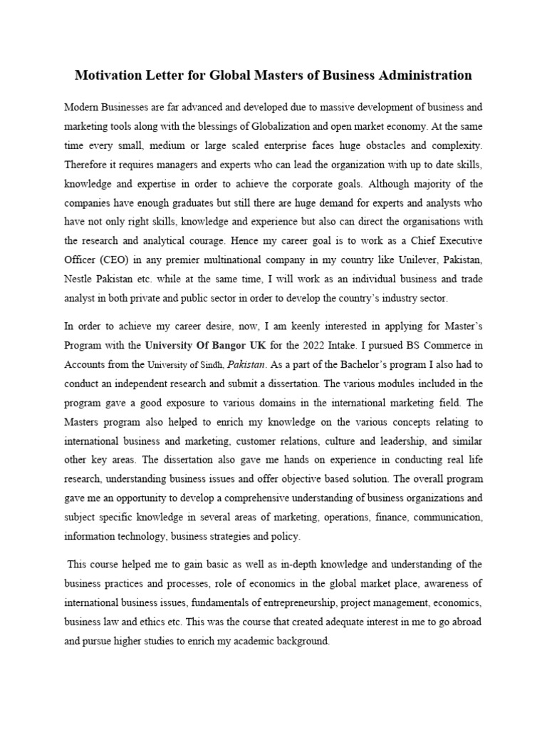 Motivation Letter Sample | PDF