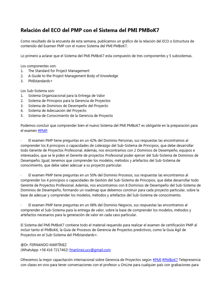 Relación Del ECO Del PMP Con El Sistema Del PMI PMBoK7 | PDF | Máster ...