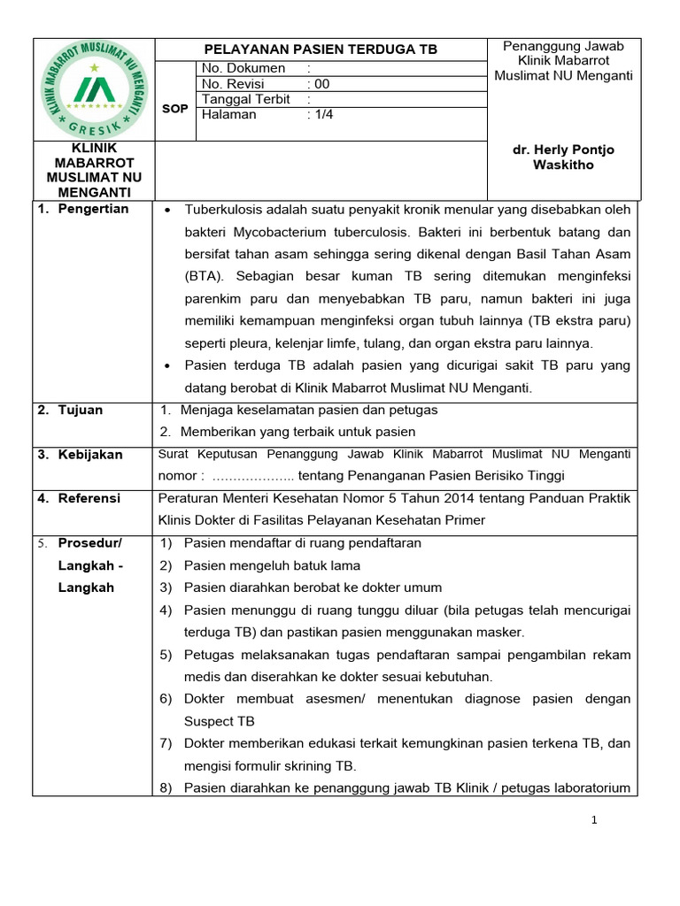 SOP PELAYANAN PASIEN TERDUGA TB FIX Oke | PDF