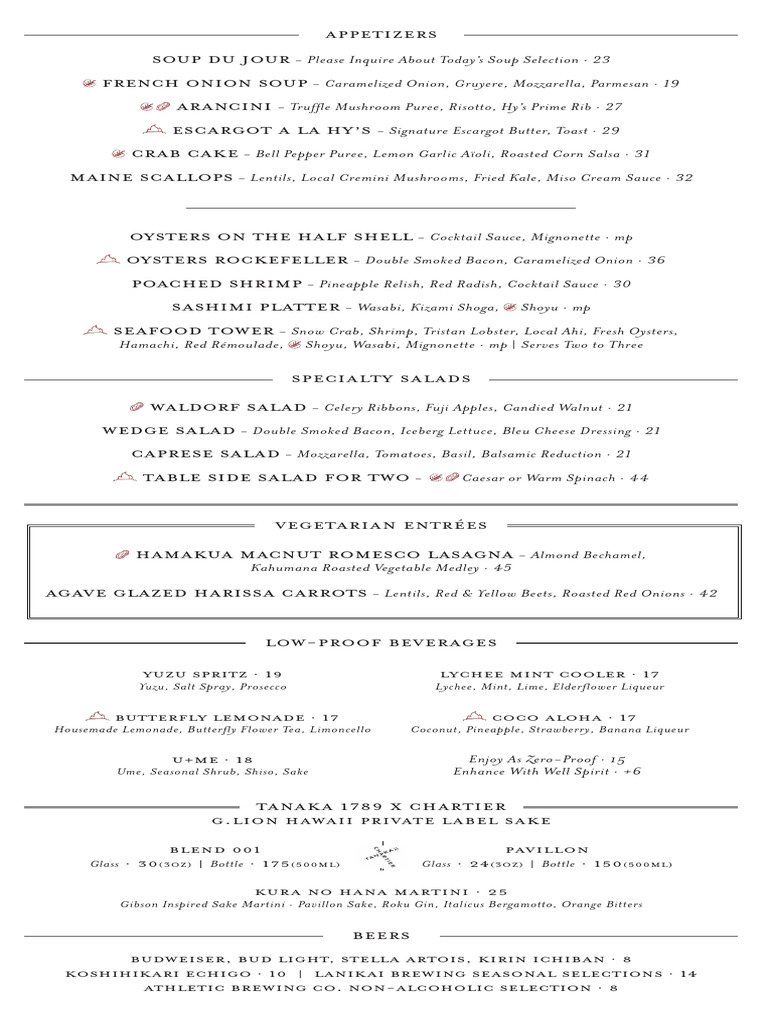 Hy's Menu | PDF | Salad | Champagne