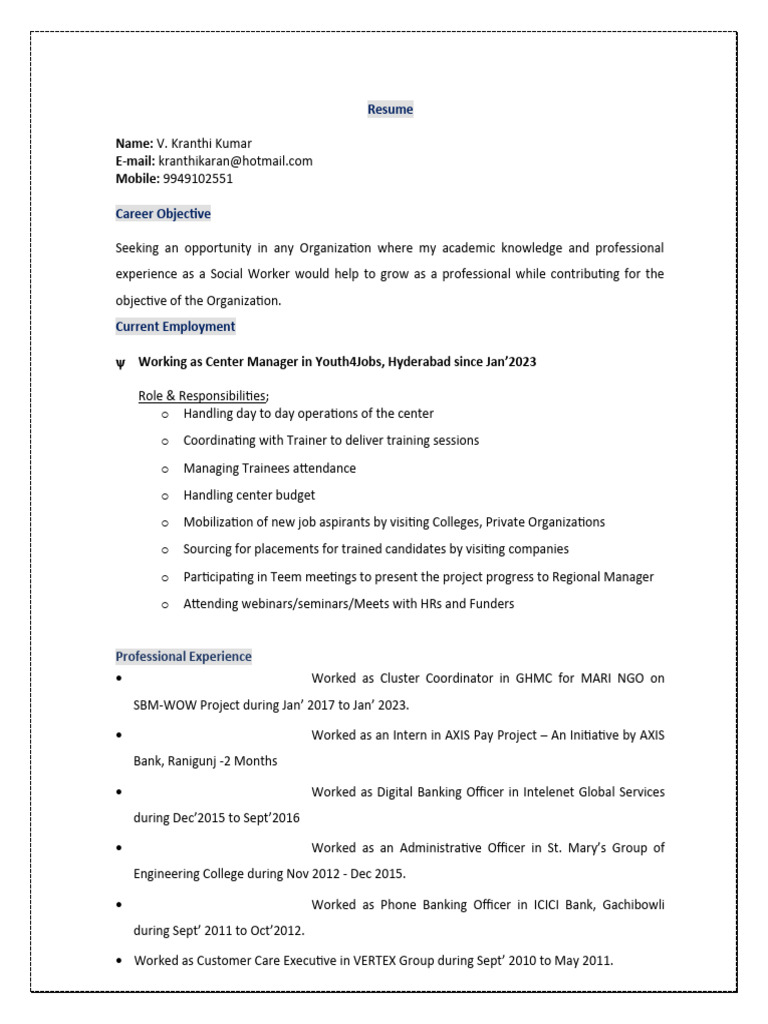 Kranthi Kumar - Resume | PDF | Computing Kranthi Kumar - Resume | PDF | Computing